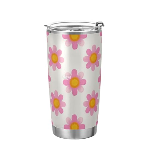 HXshaoye lovely daisy floral peach white Stainless Steel vacuum insulated water bottle Leak-proof Lid and Straw travel mug with lid for gym cute 20oz coffee tumbler vasos para cafe 20oz