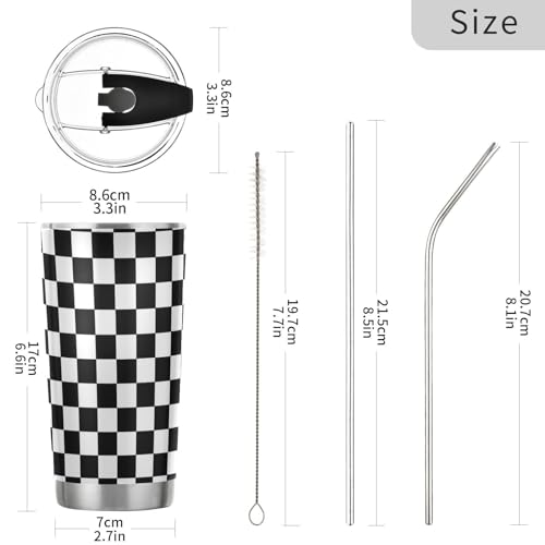 HXshaoye buffalo plaid check black white Stainless Steel thermal cups Leak-proof Lid and Straw coffee mug for men for hot and cold drinks cute flip straw tumbler vasos para agua gym 20oz