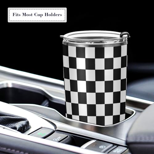 HXshaoye buffalo plaid check black white Stainless Steel thermal cups Leak-proof Lid and Straw coffee mug for men for hot and cold drinks cute flip straw tumbler vasos para agua gym 20oz