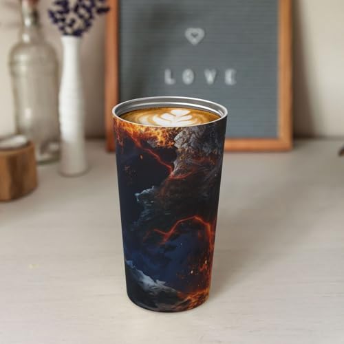 GTKSYNVE Reusable Coffee Mug with Lid and Handle, Planet Ice and Fire Tumbler for Hot & Cold Drinks 16oz Stainless Steel Insulated Coffee Tumblers Double Wall Vacuum Thermal Cup