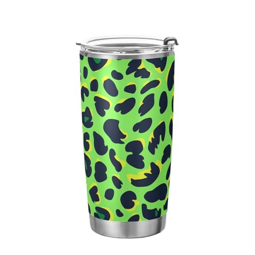HXshaoye animal leopard fur print lawn green black Stainless Steel straw water bottle Leak-proof Lid and Straw coffee mug with lid for Water, Iced Tea or Coffee simple insulated coffee tumbler vaso