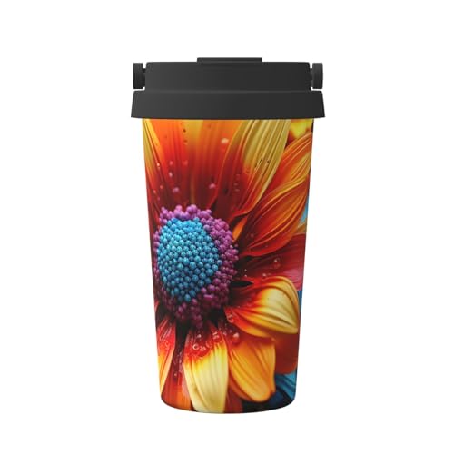 GTKSYNVE Reusable Coffee Mug with Lid and Handle, Colorful Sunflower Tumbler for Hot & Cold Drinks 16oz Stainless Steel Insulated Coffee Tumblers Double Wall Vacuum Thermal Cup