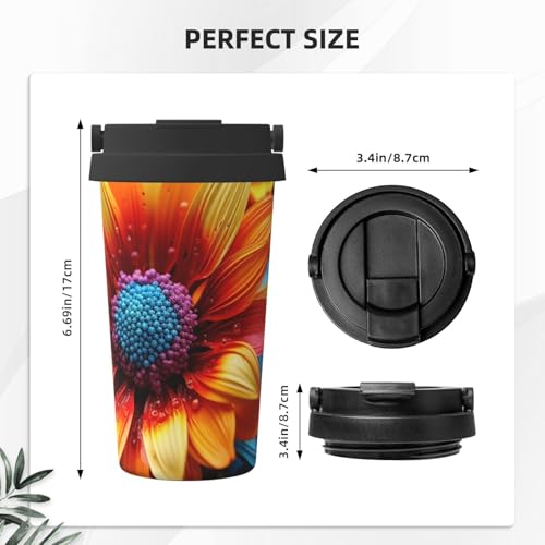 GTKSYNVE Reusable Coffee Mug with Lid and Handle, Colorful Sunflower Tumbler for Hot & Cold Drinks 16oz Stainless Steel Insulated Coffee Tumblers Double Wall Vacuum Thermal Cup