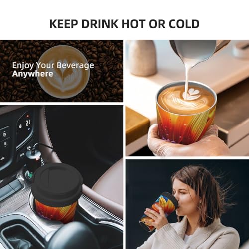 GTKSYNVE Reusable Coffee Mug with Lid and Handle, Colorful Sunflower Tumbler for Hot & Cold Drinks 16oz Stainless Steel Insulated Coffee Tumblers Double Wall Vacuum Thermal Cup