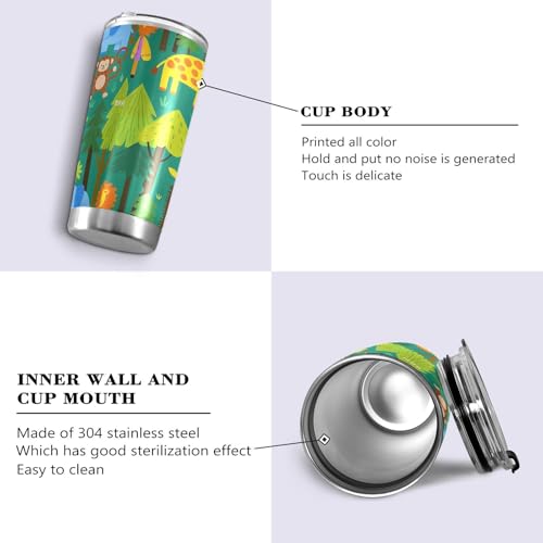 HXshaoye animal jungle giraffe elephant monkey Stainless Steel cups with lids Leak-proof Lid and Straw mugs for coffee for travel modern coffee travel mug 20 oz vaso para cafe termica 20oz