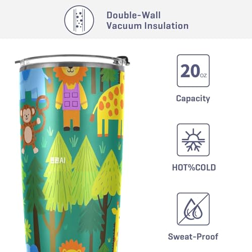 HXshaoye animal jungle giraffe elephant monkey Stainless Steel cups with lids Leak-proof Lid and Straw mugs for coffee for travel modern coffee travel mug 20 oz vaso para cafe termica 20oz