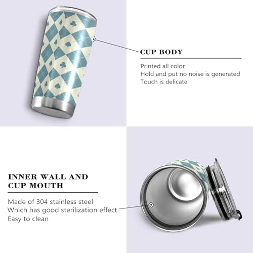 HXshaoye blue beige poker Stainless Steel reusable coffee cups with lids with Straw Lid coffee mug with lid for Home, Office or Car modern mug 20 oz vaso térmico para cafe 20oz