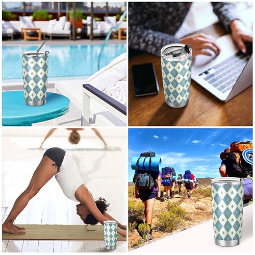 HXshaoye blue beige poker Stainless Steel reusable coffee cups with lids with Straw Lid coffee mug with lid for Home, Office or Car modern mug 20 oz vaso térmico para cafe 20oz