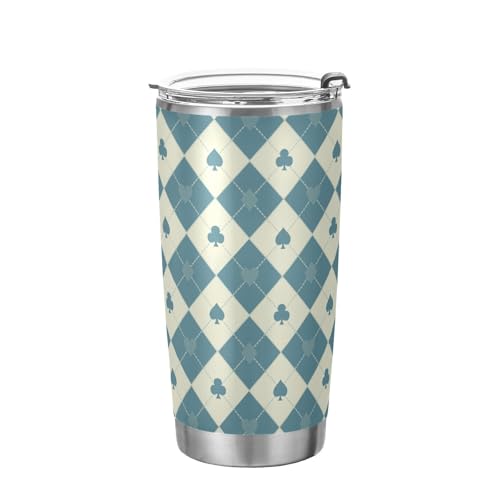HXshaoye blue beige poker Stainless Steel reusable coffee cups with lids with Straw Lid coffee mug with lid for Home, Office or Car modern mug 20 oz vaso térmico para cafe 20oz