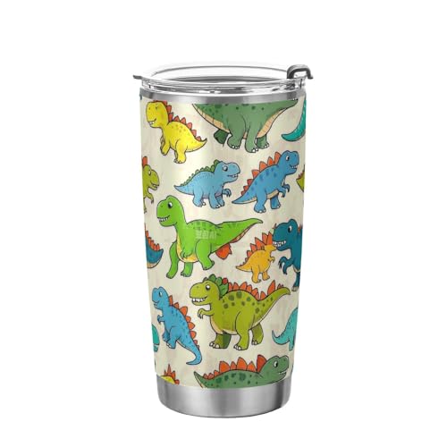 HXshaoye Beige cartoon dinosaur Stainless Steel insulated coffee cup with Straw Lid coffee mug with lid for coffee insulated coffee tumbler vaso para cafe 20oz