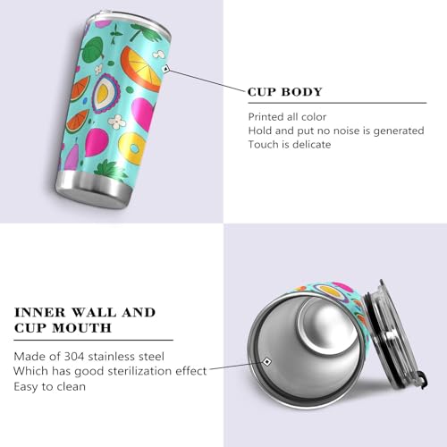 HXshaoye summer colorful fruit leaf Stainless Steel travel coffee cup with Lid and Straw coffee mug insulated for coffee safe straw tumbler 20oz vaso para agua 20oz