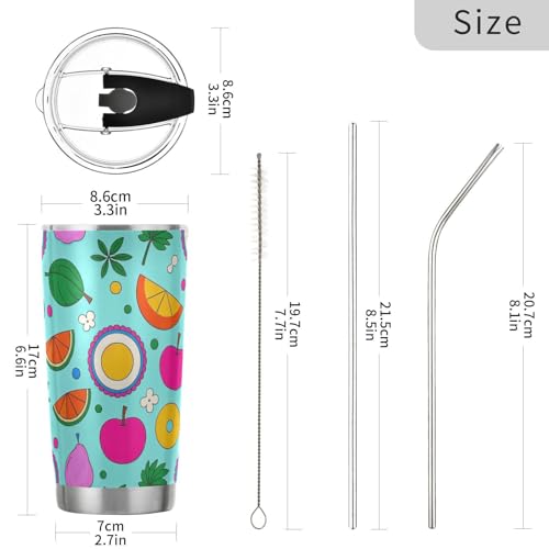 HXshaoye summer colorful fruit leaf Stainless Steel travel coffee cup with Lid and Straw coffee mug insulated for coffee safe straw tumbler 20oz vaso para agua 20oz