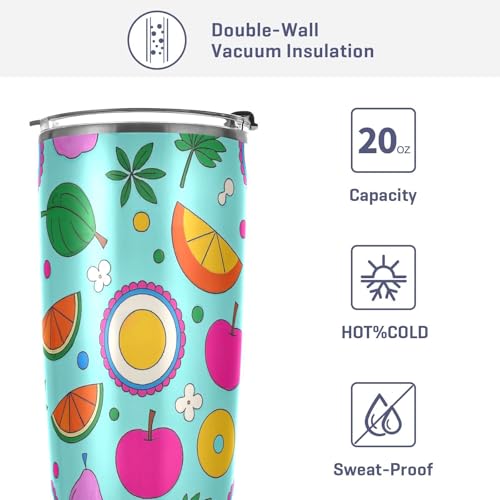 HXshaoye summer colorful fruit leaf Stainless Steel travel coffee cup with Lid and Straw coffee mug insulated for coffee safe straw tumbler 20oz vaso para agua 20oz