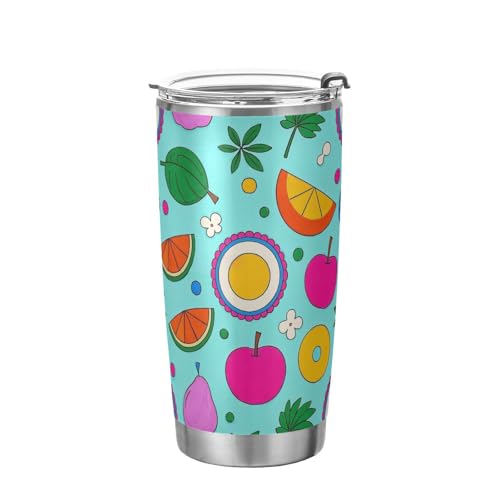 HXshaoye summer colorful fruit leaf Stainless Steel travel coffee cup with Lid and Straw coffee mug insulated for coffee safe straw tumbler 20oz vaso para agua 20oz