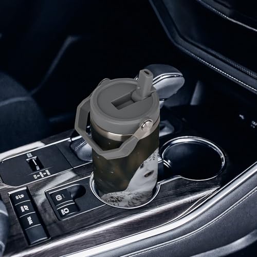 BWQJKUO Large Capacity Car Cup 30 Oz Stainless Steel Snow Owl Printed Travel Mug Leak-proof Flip Straw Tumbler with Handle,keeps Cold Or Ho