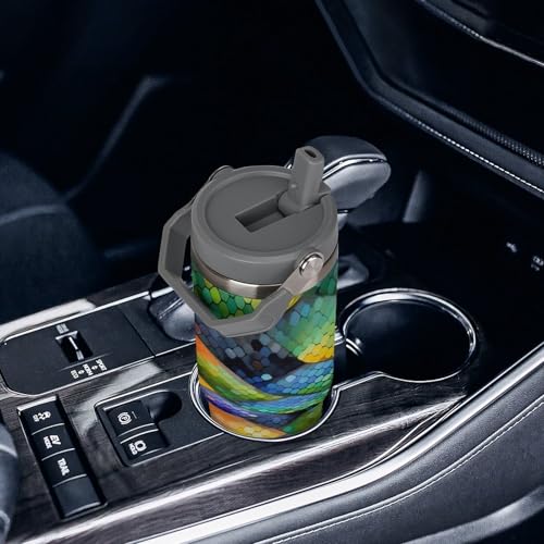 BWQJKUO Large Capacity Car Cup 30 Oz Stainless Steel Rainbow Fish Scale Printed Travel Mug Leak-proof Flip Straw Tumbler with Handle,keeps Cold Or Ho