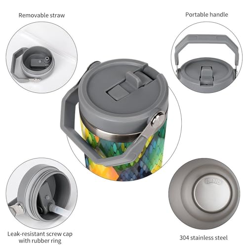 BWQJKUO Large Capacity Car Cup 30 Oz Stainless Steel Rainbow Fish Scale Printed Travel Mug Leak-proof Flip Straw Tumbler with Handle,keeps Cold Or Ho