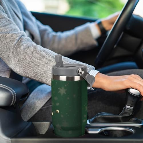 BWQJKUO Large Capacity Car Cup 30 Oz Stainless Steel Round Ball Christmas Tree Printed Travel Mug Leak-proof Flip Straw Tumbler with Handle,keeps Cold Or Ho