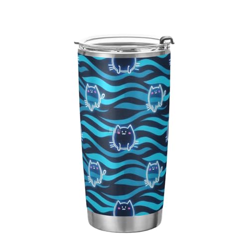 HXshaoye wave blue cute animal cat Stainless Steel insulated coffee cup travel with Straw Leak Resistant Flip mugs for women for School, Sports, Daycare, Camp & More simple travel mug 20 oz botella