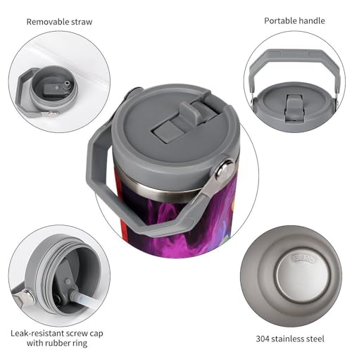 BWQJKUO Large Capacity Car Cup 30 Oz Stainless Steel Rainbow Smoke Printed Travel Mug Leak-proof Flip Straw Tumbler with Handle,keeps Cold Or Ho