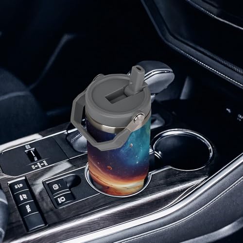 BWQJKUO Large Capacity Car Cup 30 Oz Stainless Steel Universe Galaxy Outer Space Printed Travel Mug Leak-proof Flip Straw Tumbler with Handle,keeps Cold Or Ho
