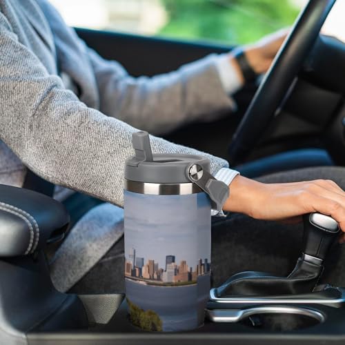 BWQJKUO Large Capacity Car Cup 30 Oz Stainless Steel Statue of Liberty in NYC Printed Travel Mug Leak-proof Flip Straw Tumbler with Handle,keeps Cold Or Ho