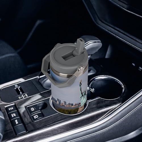 BWQJKUO Large Capacity Car Cup 30 Oz Stainless Steel Statue of Liberty in NYC Printed Travel Mug Leak-proof Flip Straw Tumbler with Handle,keeps Cold Or Ho