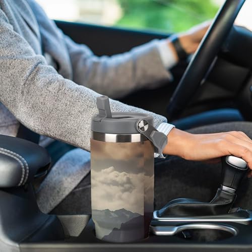 BWQJKUO Large Capacity Car Cup 30 Oz Stainless Steel Woman on A Top Mountain Printed Travel Mug Leak-proof Flip Straw Tumbler with Handle,keeps Cold Or Ho