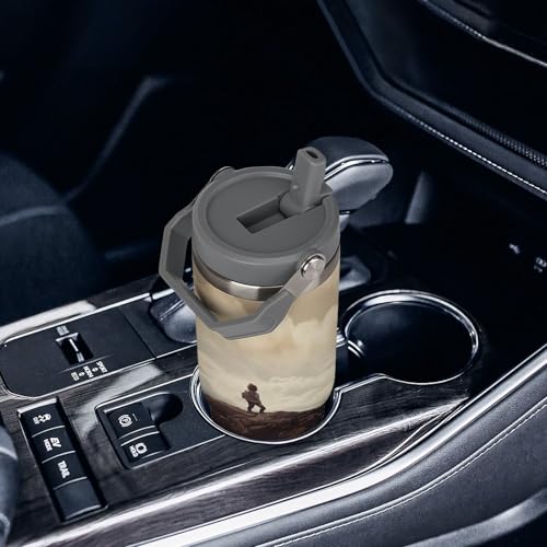 BWQJKUO Large Capacity Car Cup 30 Oz Stainless Steel Woman on A Top Mountain Printed Travel Mug Leak-proof Flip Straw Tumbler with Handle,keeps Cold Or Ho