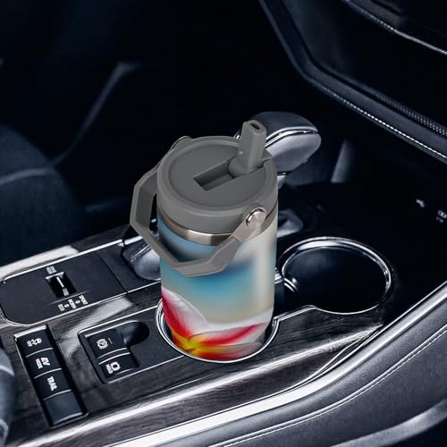 BWQJKUO Large Capacity Car Cup 30 Oz Stainless Steel Tropical Flower And Zen Stone Printed Travel Mug Leak-proof Flip Straw Tumbler with Handle,keeps Cold Or Ho