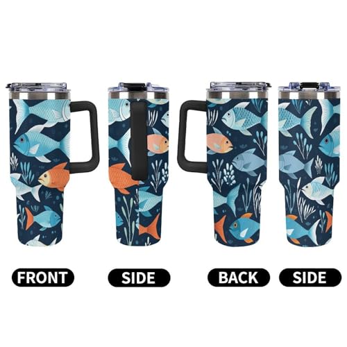 LPSADGF Fishes Pattern Insulated Stainless Steel Travel Mug, 40 Oz Tumbler with Handle And Straw Double-Wall Vacuum Coffee Cup, Leak-Proof Lid, Keeps Drinks Hot/Cold for Hours