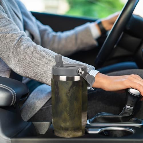 BWQJKUO Large Capacity Car Cup 30 Oz Stainless Steel White Tigers Printed Travel Mug Leak-proof Flip Straw Tumbler with Handle,keeps Cold Or Ho