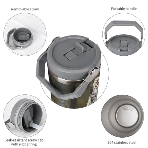 BWQJKUO Large Capacity Car Cup 30 Oz Stainless Steel White Tigers Printed Travel Mug Leak-proof Flip Straw Tumbler with Handle,keeps Cold Or Ho