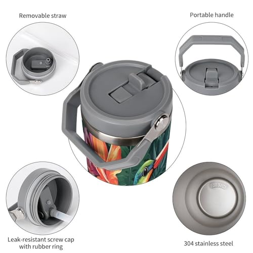 BWQJKUO Large Capacity Car Cup 30 Oz Stainless Steel Tropical Plant Bird Flowers Printed Travel Mug Leak-proof Flip Straw Tumbler with Handle,keeps Cold Or Ho