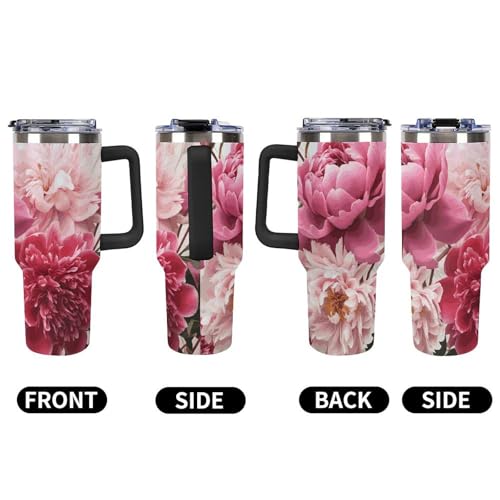 Botanical Floral Insulated Stainless Steel Travel Mug, 40 Oz Tumbler with Handle And Straw Double-Wall Vacuum Coffee Cup, Leak-Proof Lid, Keeps Drinks Hot/Cold for Hours
