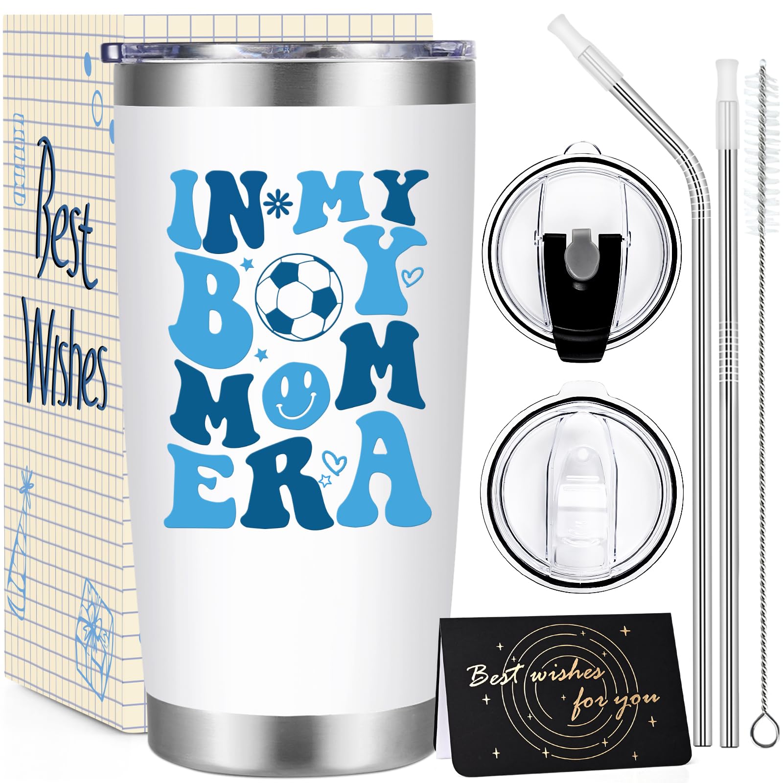 Gusgopo Boy Mom Gifts - 20 Oz In My Boy Mom Era Tumbler Set, Stainless Steel Mother Cup for Women Her