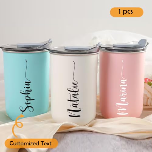 Custom Insulated Coffee Tumbler, 10oz Engraved Stainless Steel Coffee Mug, Personalized Mug with Lid, Spill Proof, Hot Beverage and Cold, Portable Thermal Cup, Ideal Customized Gift for Women, Men