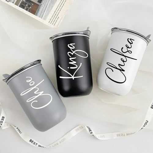 Custom Insulated Coffee Tumbler, 10oz Engraved Stainless Steel Coffee Mug, Personalized Mug with Lid, Spill Proof, Hot Beverage and Cold, Portable Thermal Cup, Ideal Customized Gift for Women, Men