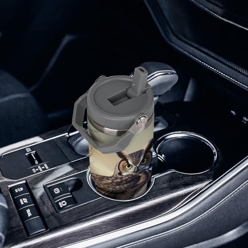 BWQJKUO Large Capacity Car Cup 30 Oz Stainless Steel Owl Sitting Tree Fence Printed Travel Mug Leak-proof Flip Straw Tumbler with Handle,keeps Cold Or Ho