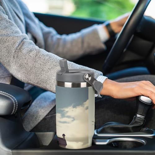 BWQJKUO Large Capacity Car Cup 30 Oz Stainless Steel Old Lighthouse Printed Travel Mug Leak-proof Flip Straw Tumbler with Handle,keeps Cold Or Ho