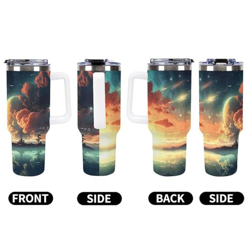 LLUTSNTH 40 Oz Vacuum Tumbler with White Handle Leakproof Insulated Tumbler Anime Stainless Steel Travel Mug with Lid And Straw Coffee Cup Cute Water Bottles Cup Holder Friendly