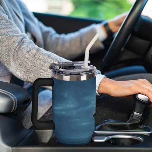 LLUTSNTH 40 Oz Vacuum Tumbler with Black Handle Leakproof Insulated Tumbler Lighthouse at Night Stainless Steel Travel Mug with Lid And Straw Coffee Cup Cute Water Bottles Cup Holder Friendly