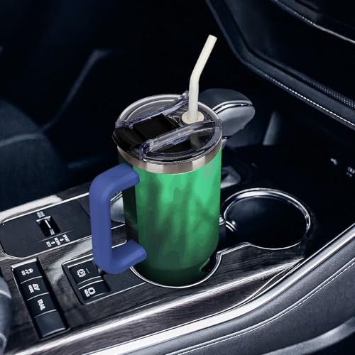 LLUTSNTH 40 Oz Vacuum Tumbler with Deep Blue Handle Leakproof Insulated Tumbler Green Wolf Stainless Steel Travel Mug with Lid And Straw Coffee Cup Cute Water Bottles Cup Holder Friendly