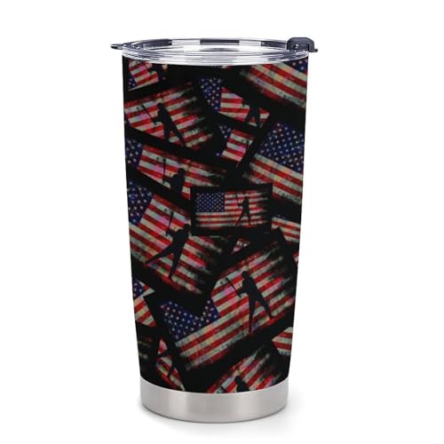 DULAHR Laser Texture American Flag Baseball Tumbler Insulated Stainless Steel Travel Tumbler Car Cup With Lid 20 OZ