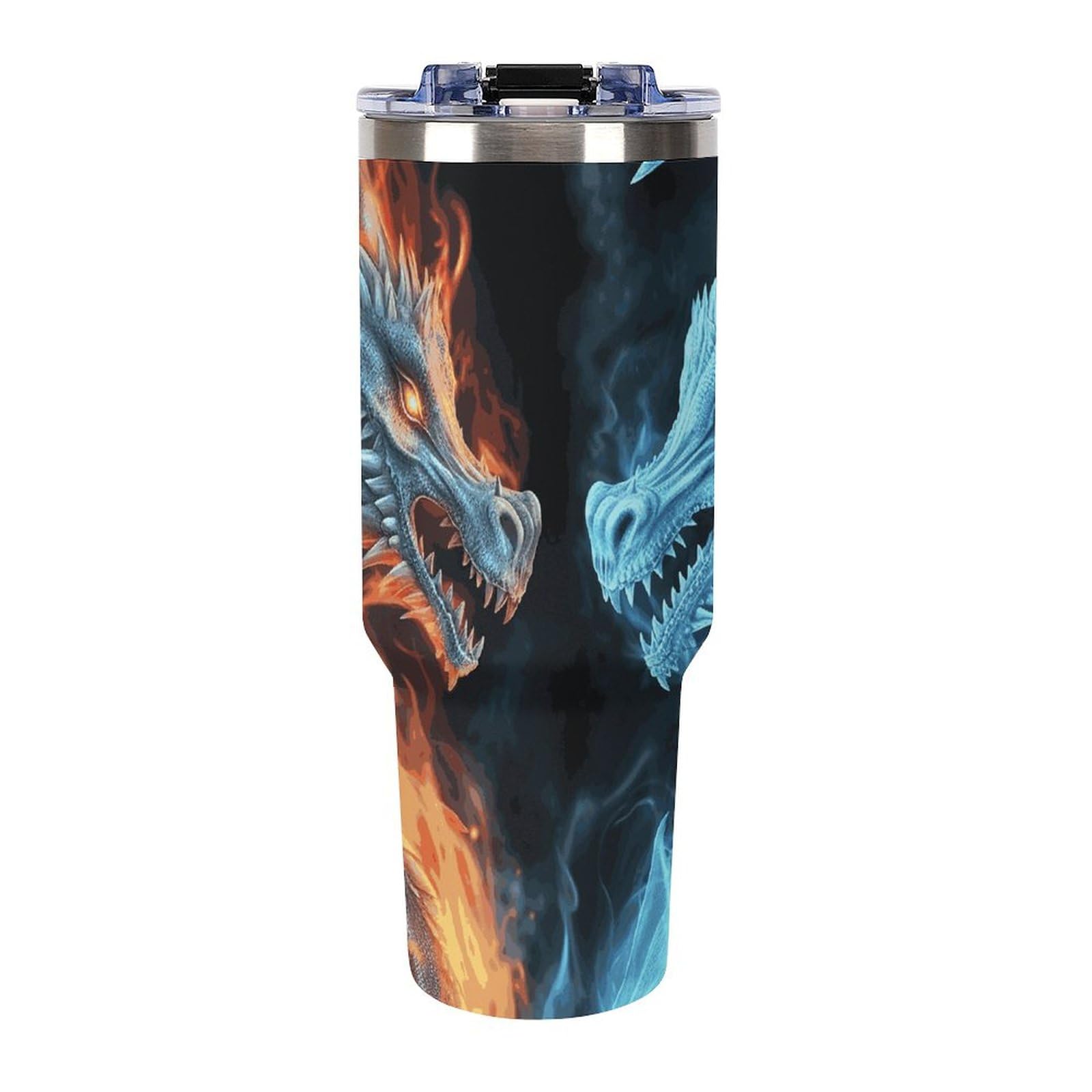 LLUTSNTH 40 Oz Vacuum Tumbler with Violet Handle Leakproof Insulated Tumbler Ice And Fire Dragons Stainless Steel Travel Mug with Lid And Straw Coffee Cup Cute Water Bottles Cup Holder Friendly
