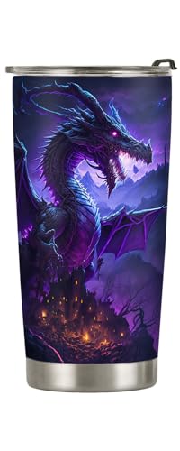 20oz Mythical Dark Dragon Tumbler, Gaming, Gamers Gifts for Dragon Lovers, Coffee Thermos for Men, Stainless Steel Double Wall Vacuum Insulated Coffee Mug, Travel Cup with Lid