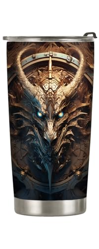 64HYDRO 20oz Steampunk Mechanical Engineer Clockwork Dragon Tumbler, Gaming, Gamer Gifts for Dragon Lovers, Stainless Steel Double Wall Vacuum Insulated Coffee Mug, Travel Cup with Lid