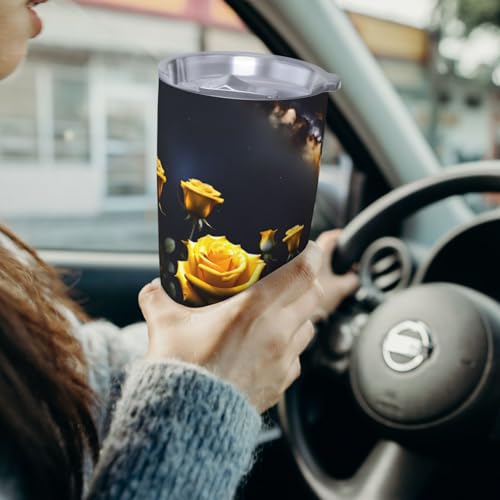 WXZYFP Car cup (single silver rim), can use a straw or drink directly, easy to use.Beautiful yellow roses