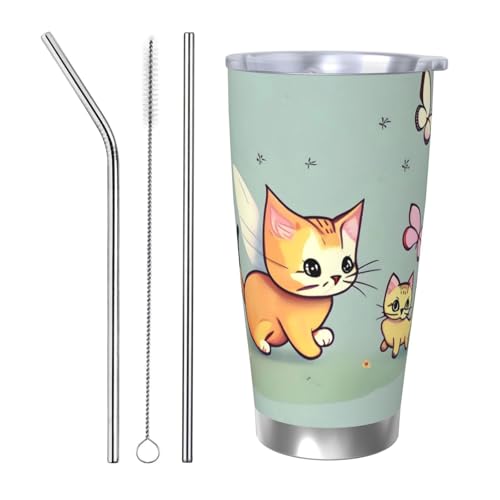 WXZYFP Car cup (single silver rim), can use a straw or drink directly, easy to use.Kitten Butterfly