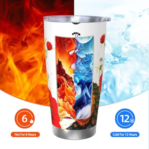 WXZYFP Car cup (single silver rim), can use a straw or drink directly, easy to use.Peacock Red flower